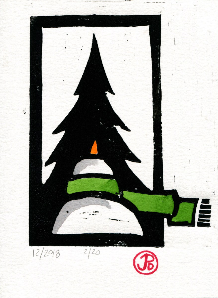 2018 Holiday Linocut Print – Corvid Sketcher