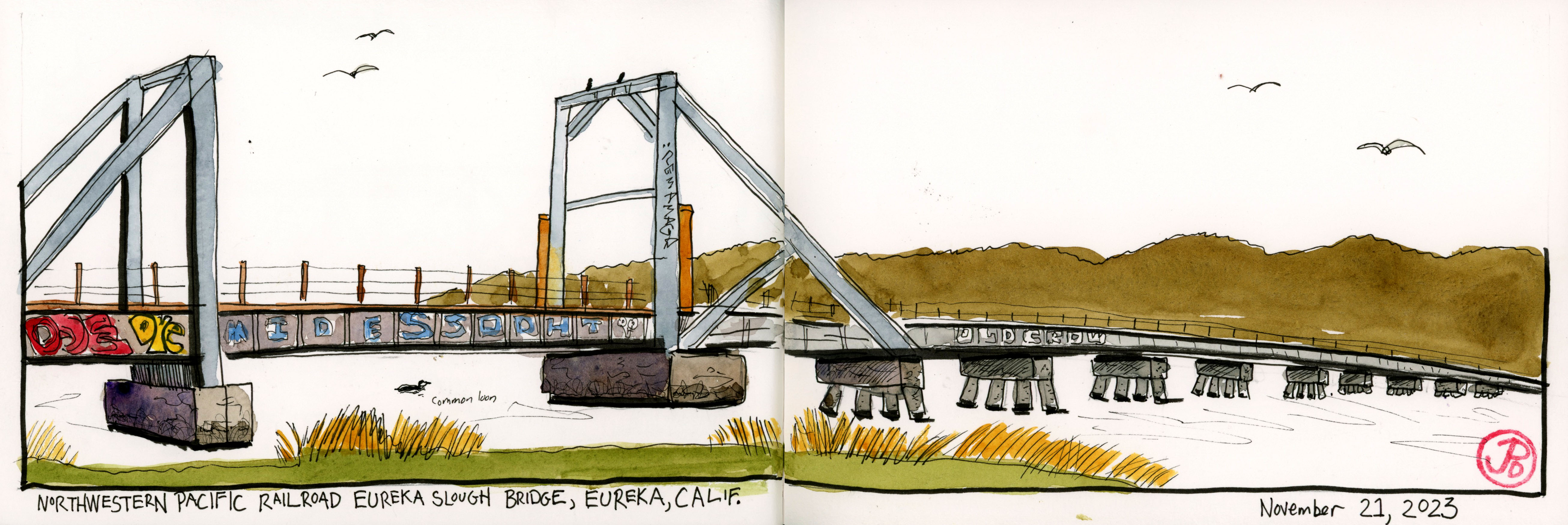Northwestern Pacific’s Eureka Slough Bridge – Corvid Sketcher