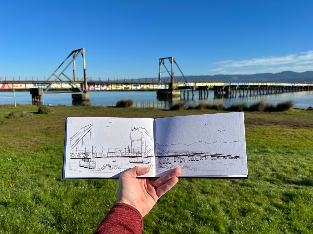 Northwestern Pacific’s Eureka Slough Bridge – Corvid Sketcher